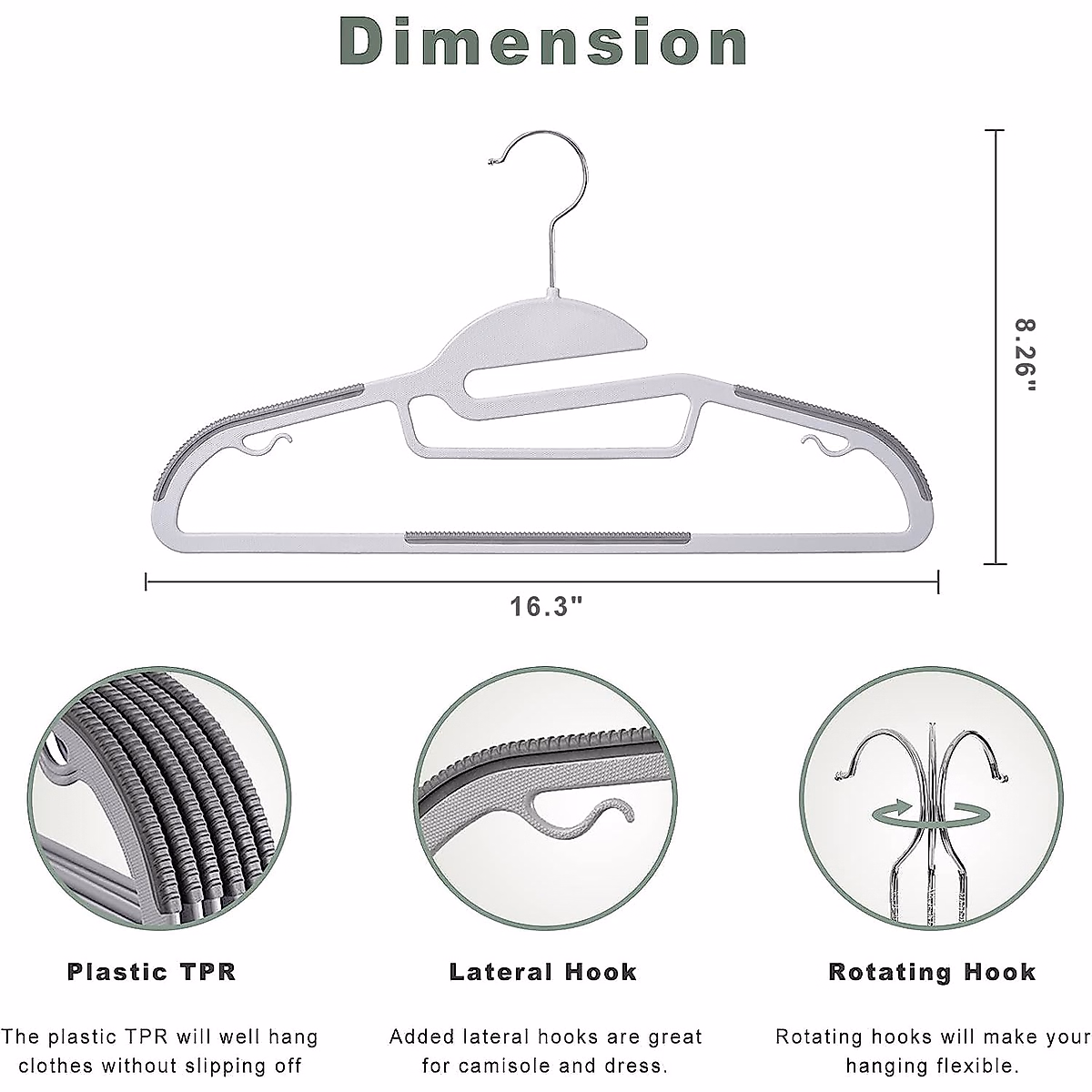 Heavy Duty Plastic Hangers 60 Pack with Non-Slip Design,0.2 Inches Thick,360°Swivel Hook Space Saving Organizer for Bedroom Closet,Shirts,Pants,Strong Enough for Coat (New S Shaped)