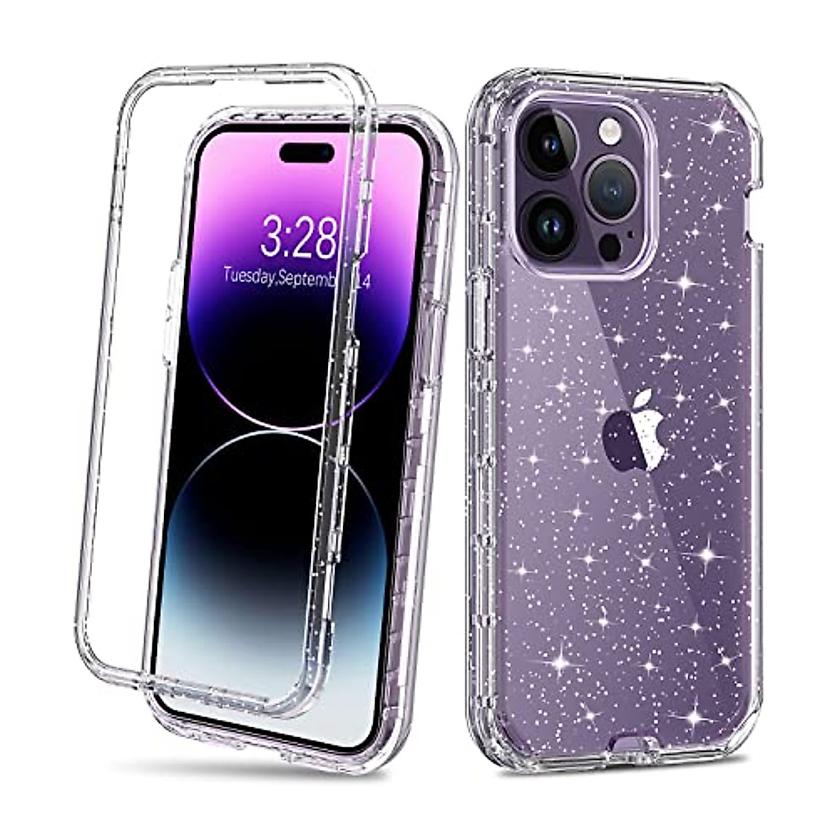 Hython Case for iPhone 14 Pro Max Case Glitter, Cute Clear Glitter Bling Sparkle Cover, [Military Grade Protection] Hybrid Heavy Duty Rugged Hard PC Bumper Shockproof Soft TPU Protective Phone Cases