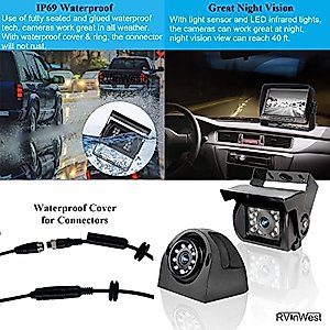 Backup Camera System with 9'' 1080P Monitor for RV Semi Box Truck Trailer Camper, 4 Split Screen Quad View HD DVR Record Monitor + IP69 Waterproof Night Vision Rear Side View Camera Avoid Blind Spot