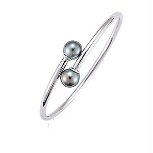 GOWE Natural Tahitian Cultured Pearl Round Pearl Bangle 925 Sterling Silver Open Adjustable Women