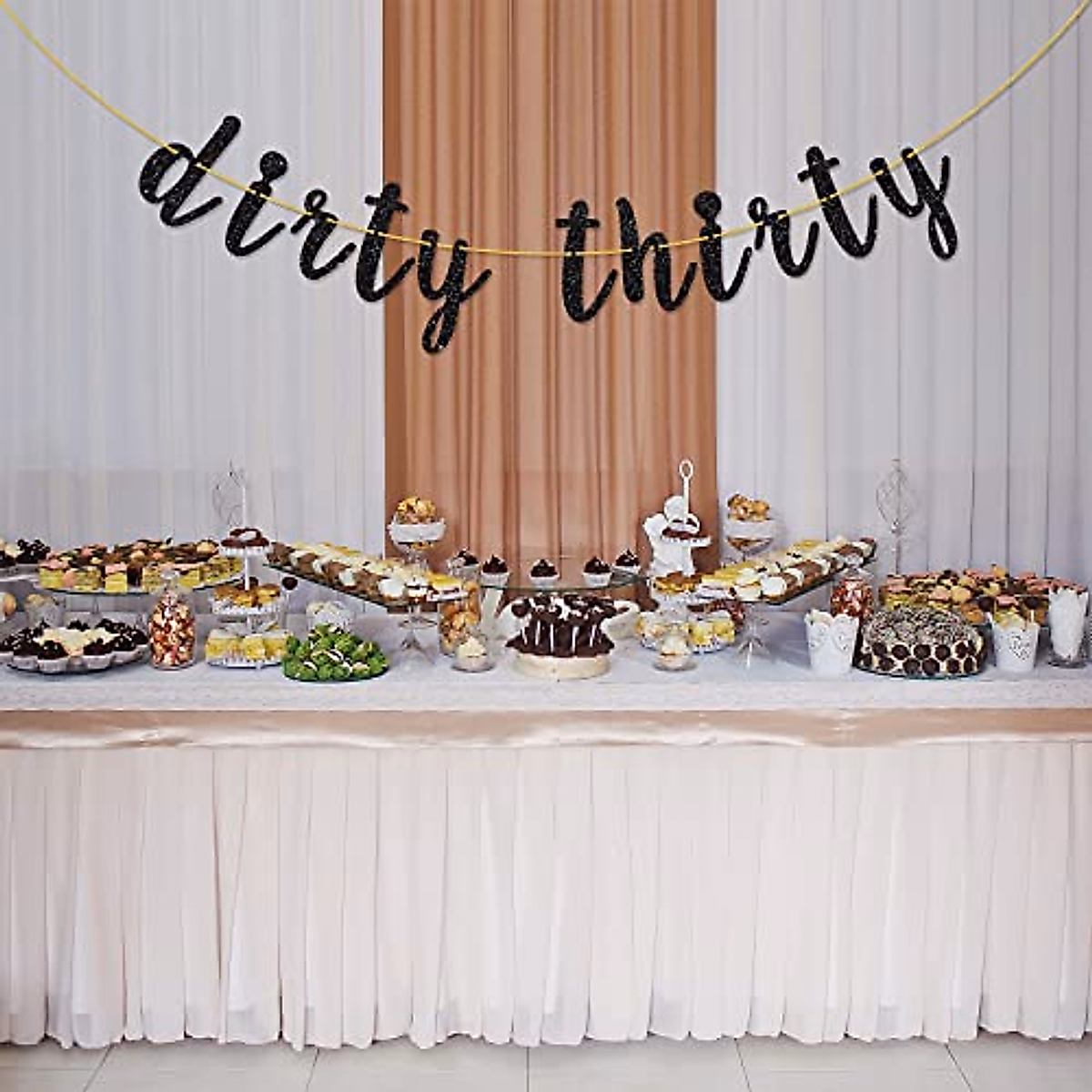 Helewilk Black Glitter Dirty Thirty Banner, Happy 30th Birthday Party Decoration for Women Men, Cheers to 30 Years, Funny Thirty Years Old Birthday Party Supplies