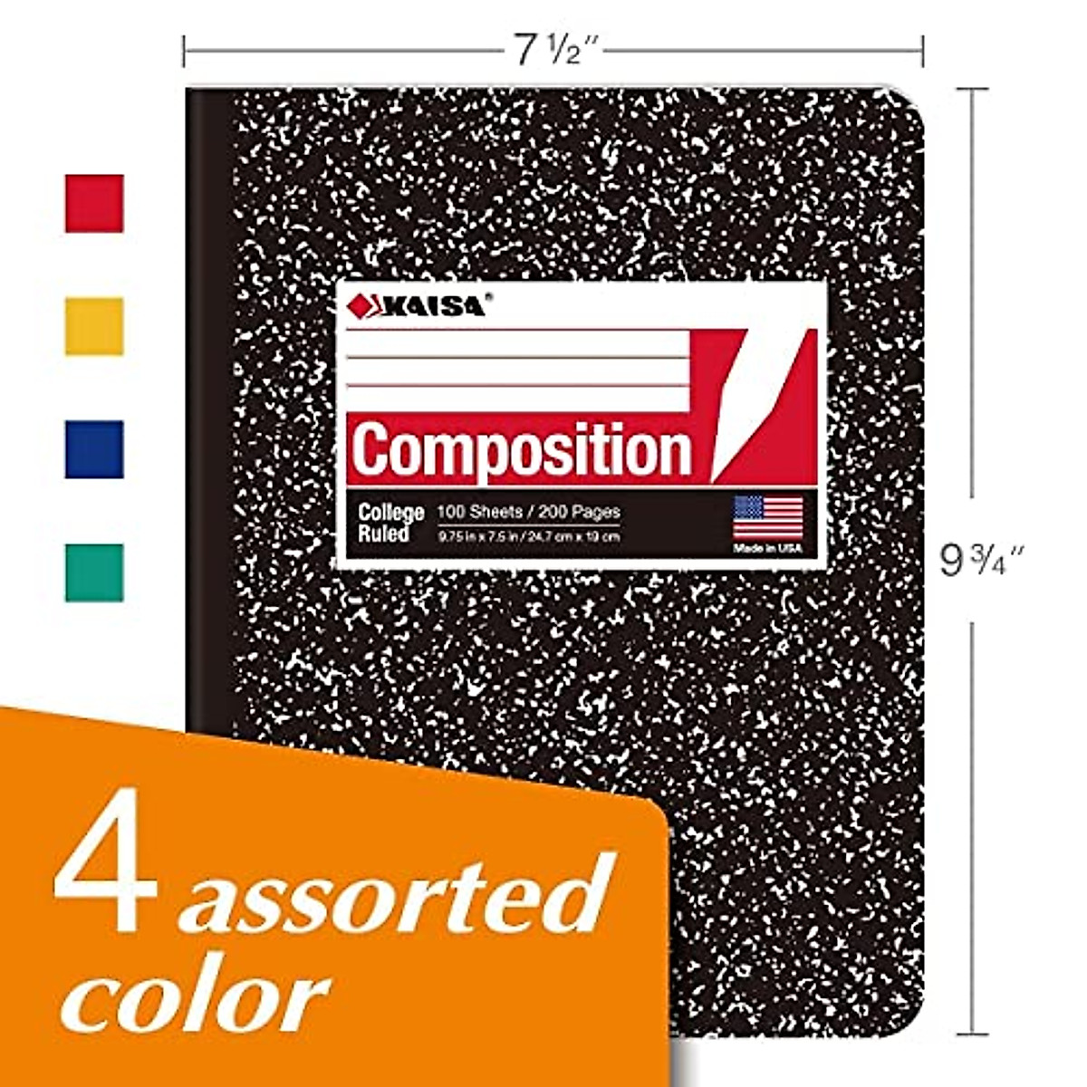 KAISA Composition Notebooks With Lined Paper, College Ruled 9-3/4" x 7-1/2" Comp Books Writing Journals Notebook, 4pads, C10001C