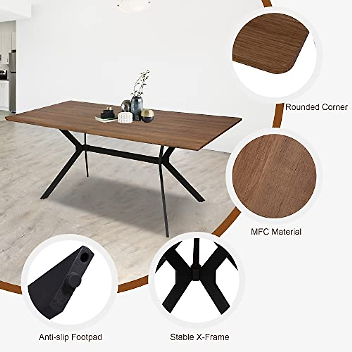 LUCKYERMORE 71"x35.5" Dining Table for 6-8 Mid-Century Rectangle Wood Kitchen Table Farmhouse Dining Table for Dining Room Balcony Cafe Bar Walnut