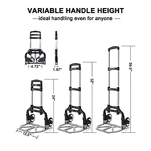 Folding Hand Truck, Dolly Cart with Wheels Foldable, Lightweight Aluminum Luggage Cart Portable Collapsible Trolly for Utility Cart, Hand Trucks for Moving Travel Shopping Airport Office