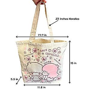 EITAI T029 Sanrio Little Twin Stars Cute Tote Bag, Shopping Bag, Kitchen Reusable Grocery Bag, 13.3 in(H) x 11.8 in(L) x 5.5 in(W), White, Pink, One Size