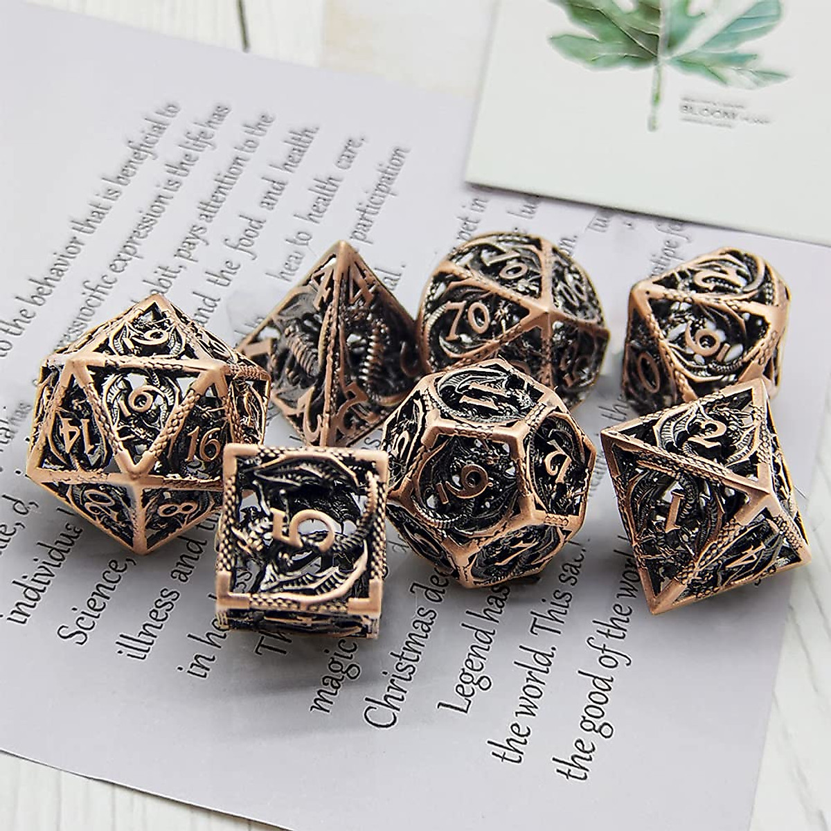 DND Dice Set Polyhedral Metal Dice Dungeons and Dragons Ttrpg Role Playing Game D&D Dice Set 7pcs D8 D4 D12 D20 & D10(Random distribution color Ancient-leaden Grey or Ancient red copper)