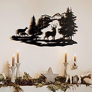 Remenna Cabin Decor Metal Deer Wall Art Rustic Wall Decor Hanging for Bathroom Living Room Bedroom Indoor Outdoor 22x13 Inches