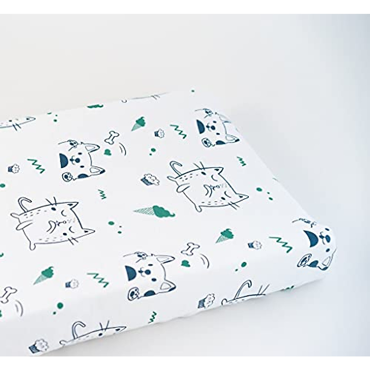 Magnolia Organics Changing Pad Cover - Puppy and Kitten/Blue