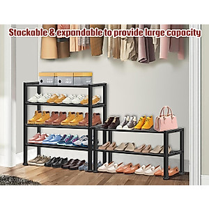 KEETDY Heavy Duty Shoe Rack for Closet Entryway, Stackable Shoe Organizer for Small Space Metal Shoe Rack Shelf Storage for Bedroom, Floor, Outdoor (Black)