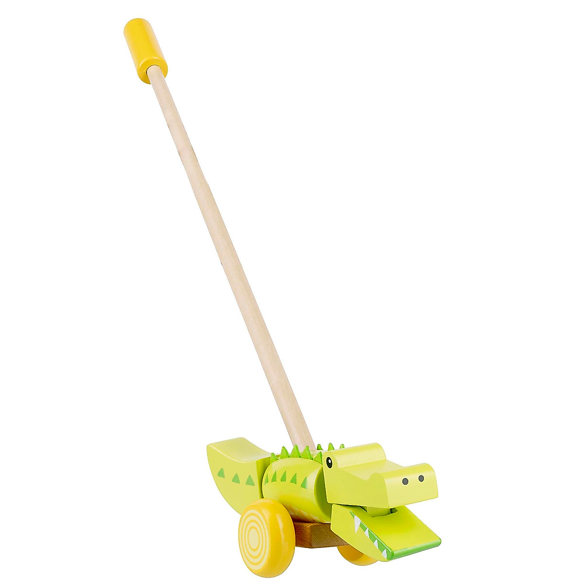 Orange Tree Toys: Push Along: Crocodile - Wooden Toy, Colorful Wheeled Character w/Handle, Encourage First Steps, FSC Certified, Toddler Kids Age 1+