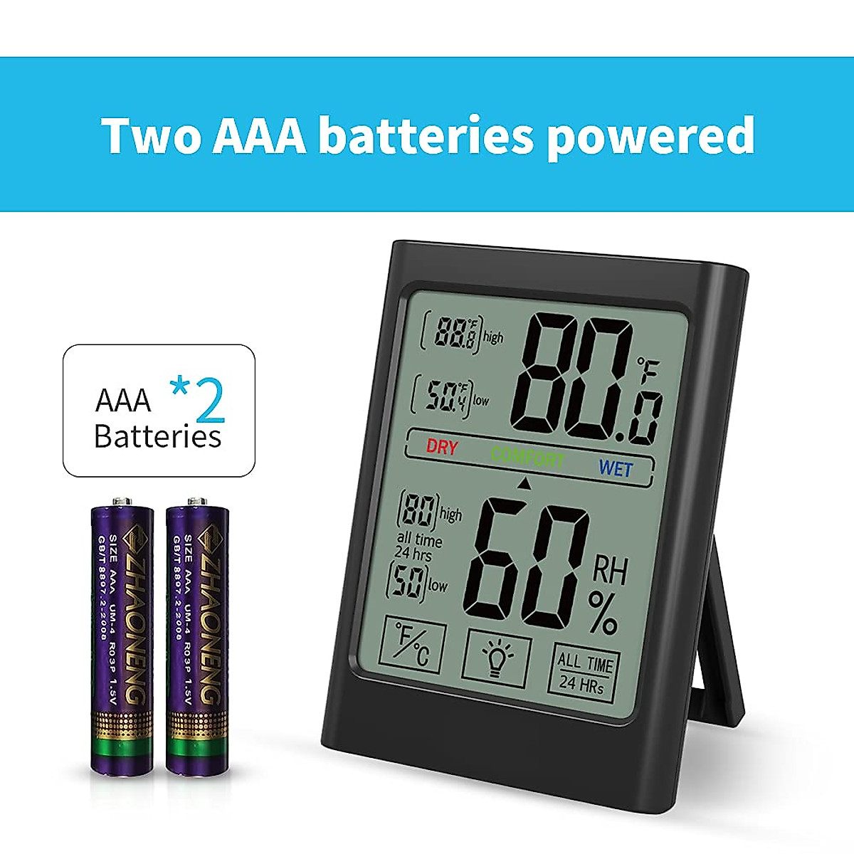 Digital Hygrometer Indoor Thermometer Humidity Meter Room Thermometer with Temperature and Humidity Monitor (Black)