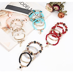 8 Packs Beaded Bracelet Bohe Multilayer Chain Tassel Stackable Charm Stretch Statement Bracelet Set