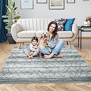ROYHOME Area Rug 8' x 10' Machine Washable Abstract Moroccan Rug Contemporary Diamond Rug Indoor Floor Cover Geometric Carpet Rug Foldable Accent Rug for Living Room Bedroom Dining Room, Grey