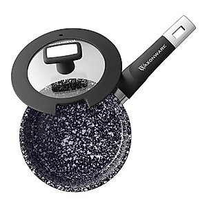 WaxonWare 1.75 Quart Ceramic Nonstick Pan with Lid - Non Toxic Nonstick Cookware, Free of APEO, PFOA, PTFE, Cadmium, & Lead - Small Sauce Pan with Lid & Bakelite Stay-Cool Handle (STONETEC Series)