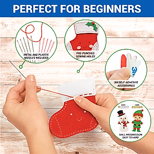 Craftorama Sewing Kit for Kids, Fun and Educational Christmas Craft Set for Boys and Girls Age 7-12, Sew Your Own Felt Christmas Set Craft Kit for Beginners, 165 Piece Set
