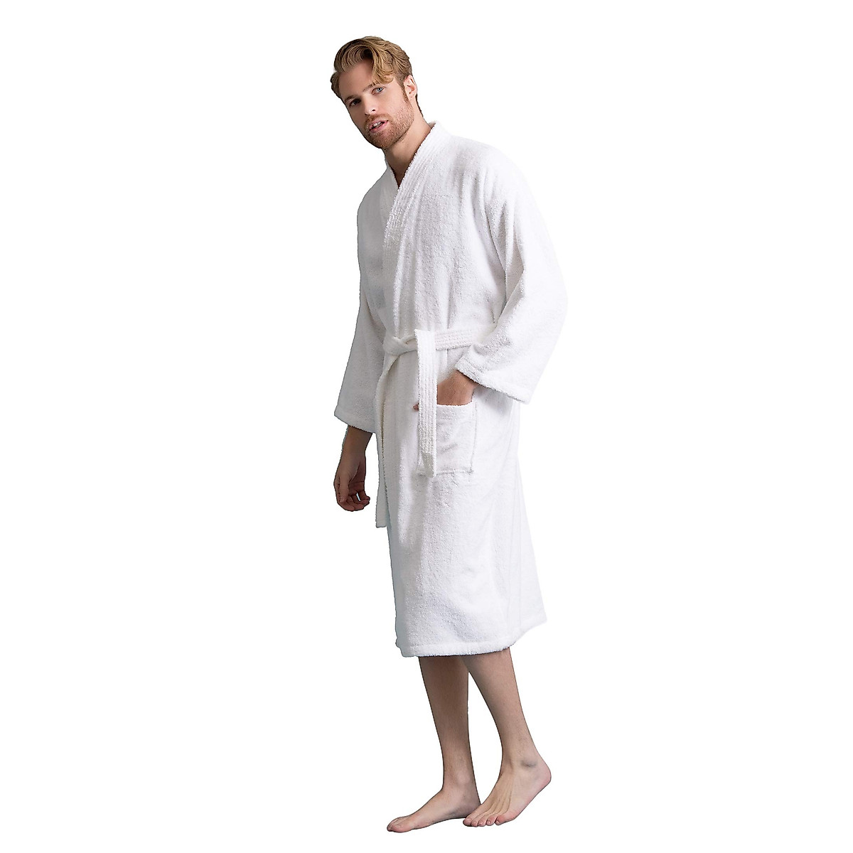 Soft Touch Linen Men's Robe, Turkish Terry Bathrobe, 100% Cotton Kimono Spa Bathrobe