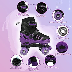 SYXKJ Roller Skates for Boys 8 Wheels Light Up Fun Illuminating Girls Roller Skates Kids Skates 4 Size Adjustable (Youth 4-7)