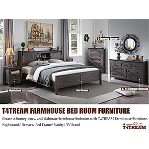 T4TREAM Nightstand with Charging Station, End Table, Side Table with 2 Drawers Storage Cabinet for Bedroom, Living Room, Farmhouse Design, Wood Rustic, Dark Rustic Oak