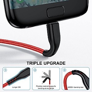 Kithumi Micro USB Cable 10Ft 3 Pack, 10 Feet Long Android Charger Cable, Durable Premium Nylon Braided Fast 10 Foot Phone Charger Cord for Samsung Galaxy S7 S6 S7 S5,Note 5 (Red)