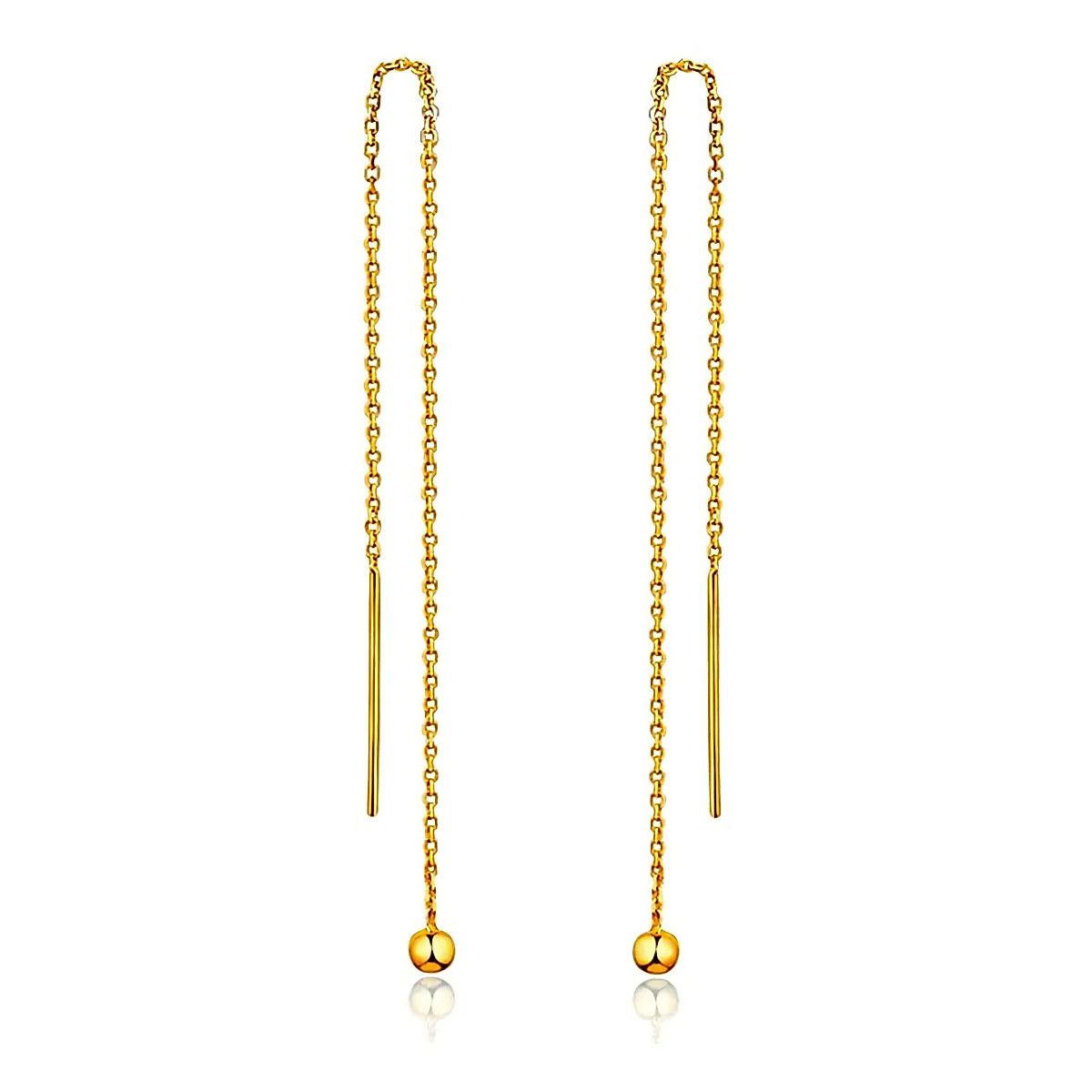 Solid 18k Gold Ball threader Earrings Dangle for Women Real Gold, Dainty Gold thin Earrings Tiny for Girls Lover, Pure Gold With Certificate Fine Bride Jewelry for Wedding Prom Party Birthday