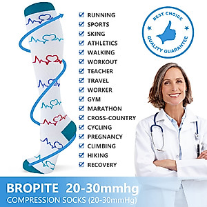 bropite Halloween Compression Socks for Women & Men-6 Pairs 20-30mmhg Support Running Nurse Travel Compression Socks