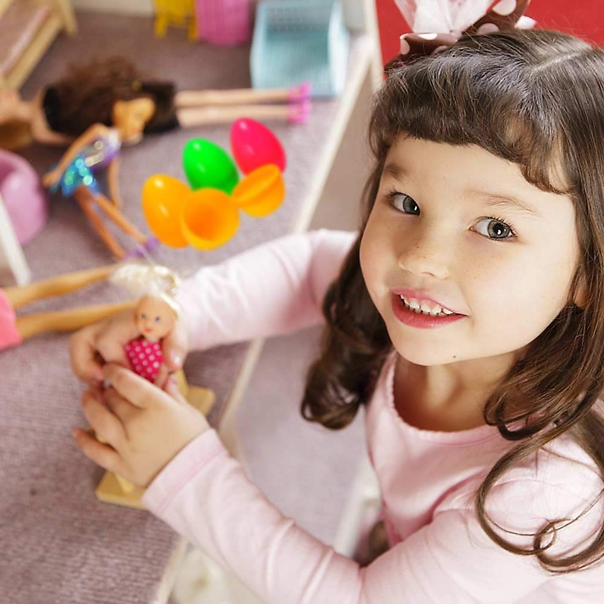 UNGLINGA Jumbo Easter Eggs Basket Stuffers with Fashion Beauty Doll Baby Girls Decorations and Stickers for Girls Toddler Kids Gift Surprise Egg Toy Party Supplies Pack of 6