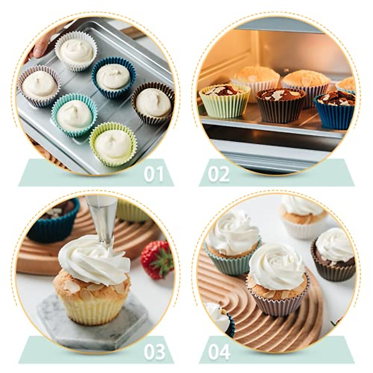 Silicone Cupcake Baking Cups Katbite 24 Pack Silicone Baking Cups Reusable Non-stick Heavy Duty Silicone Cupcake Liners for Baking Soft Pale Muffins Cups for Party Halloween Christmas