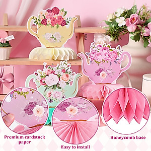 Jexine 9 Pcs Tea Party Centerpieces for Tables Princess Party Floral Teapot Honeycomb Decorations Tea Party Table Decor Teapot Decors for Summer Birthday Baby Shower Wedding Supplies (Classic Style)