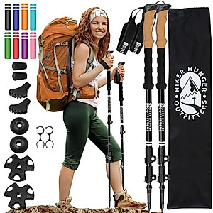 Hiker Hunger Aluminum Hiking Poles Collapsible Lightweight, Walking Sticks for Hiking, Trekking Poles for Hiking, Walking Sticks for Seniors, Hiking Stick & Walking Poles - Black