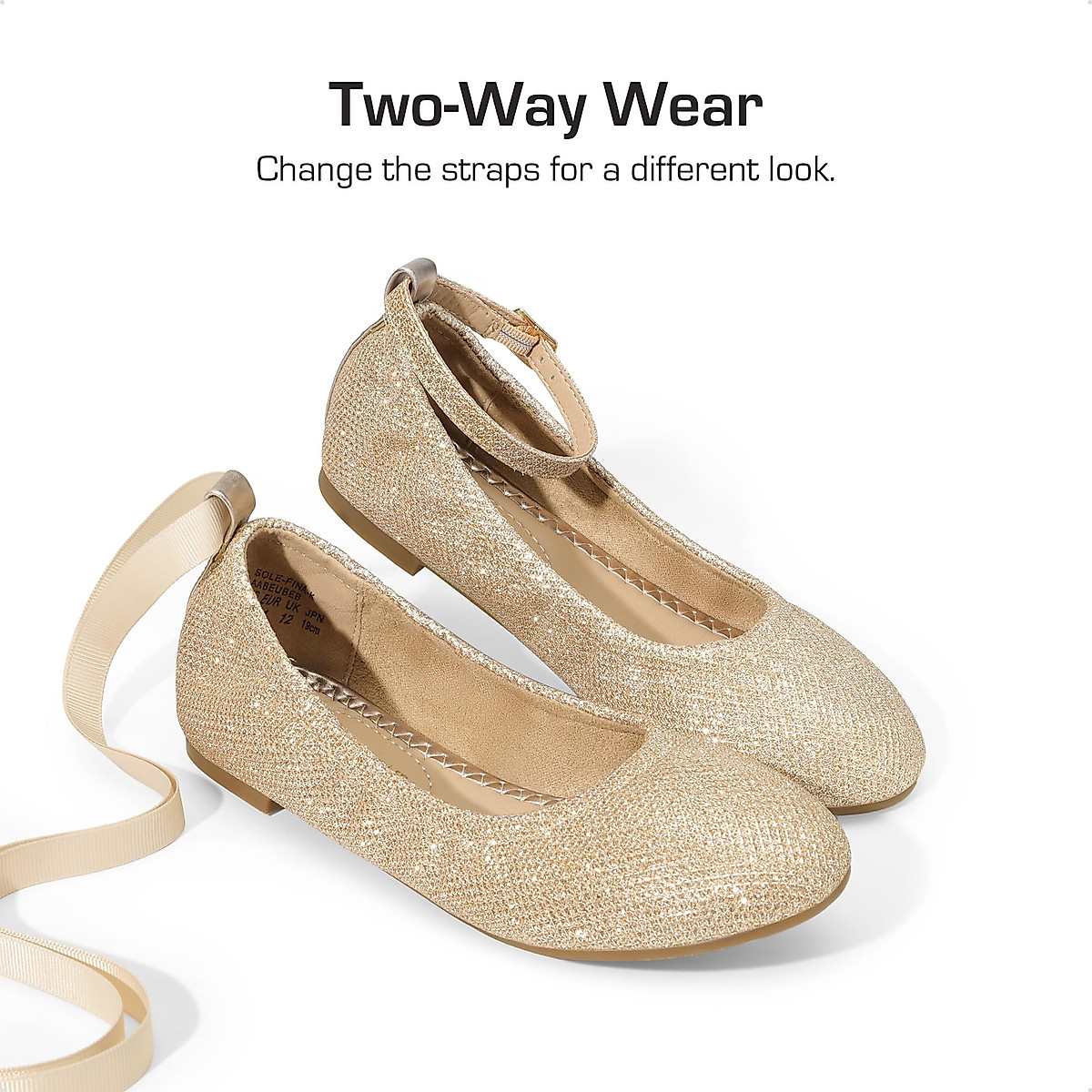 DREAM PAIRS Girls Dress Shoes Girl's Ballerina Flat Ankle Strap Ballet Flats for Toddler/Little Kid/Big Kid,Size 2 Little Kid,Gold/Glitter,Sole-FINA-K
