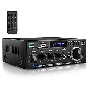 AK45 Home Audio Power Amplifier with Bluetooth, 100Wx2 Audio Stereo Receiver, Home Amplifiers w/FM Radio USB, AUX, RCA, SD for Home Theater Speakers Audio Stereo, Studio