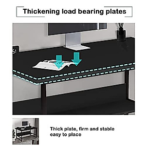 MASAKA B&W Study Computer Desk for Writing Room, 55" Home Office Desk with Wooden Storage Shelf, 2-Tier Wood Top Office Table with Metal