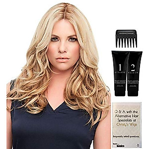 Bundle - 5 Items: 12" EASIPART FRENCH Remy Human Hair Hairpiece by Jon Renau, Christy's Wigs Q & A Booklet Luxury Shampoo & Conditioner & Mist Wide Tooth Comb - Color: 4