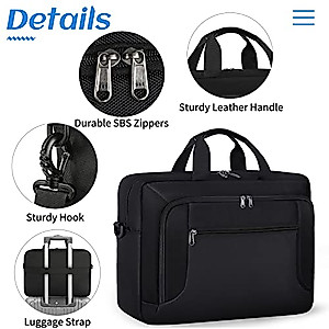 Laptop Bag 17.3 Inch Laptop Briefcase Large Waterproof Laptop Case for Men Women Business Office Work Computer Bag 17 Inch Adjustable Shoulder Messenger Bag, Black