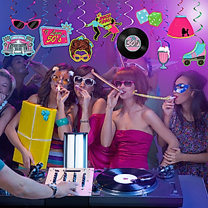 30 Pieces 1950's Rock and Roll Party Decorations Sock Hop Party Decorations 50s Foil Swirl Rock Themed Party Supplies Soda Shop Hanging Swirls Party Ceiling Decorations for 50's 60's Theme Party