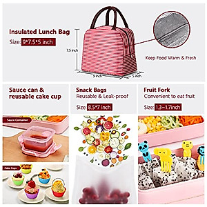SCIREATH 1300ML Bento Box Lunch Box Kit, Japanese Bento Box Set 4 Compartments w/Lunch Bag Sauce Can, Cake Cups, Fruit Picks, Snack Bags...Leakproof Lunch Container Lunch Bag for Kids Adults (Pink)