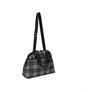 LeSportsac Pearl Plaid York Satchel Convertible Crossbody + Top Handle Handbag, Style 3561/Color E570, Sophisticated Modern Plaid - Black, Slate Grey & Ivory Pearl