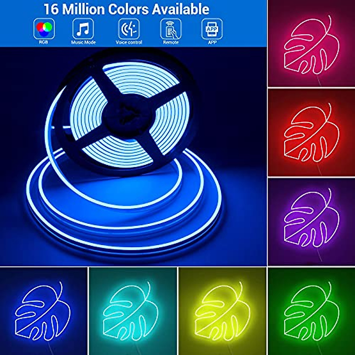 CT CAPETRONIX Neon LED Strip Lights, 16.4ft/5m Graphic Flexible IP65 Waterproof Rope Light, 16 Million Colors Works with Alexa Google Assistant APP Control with Remote DC Power Supply for Wall Window