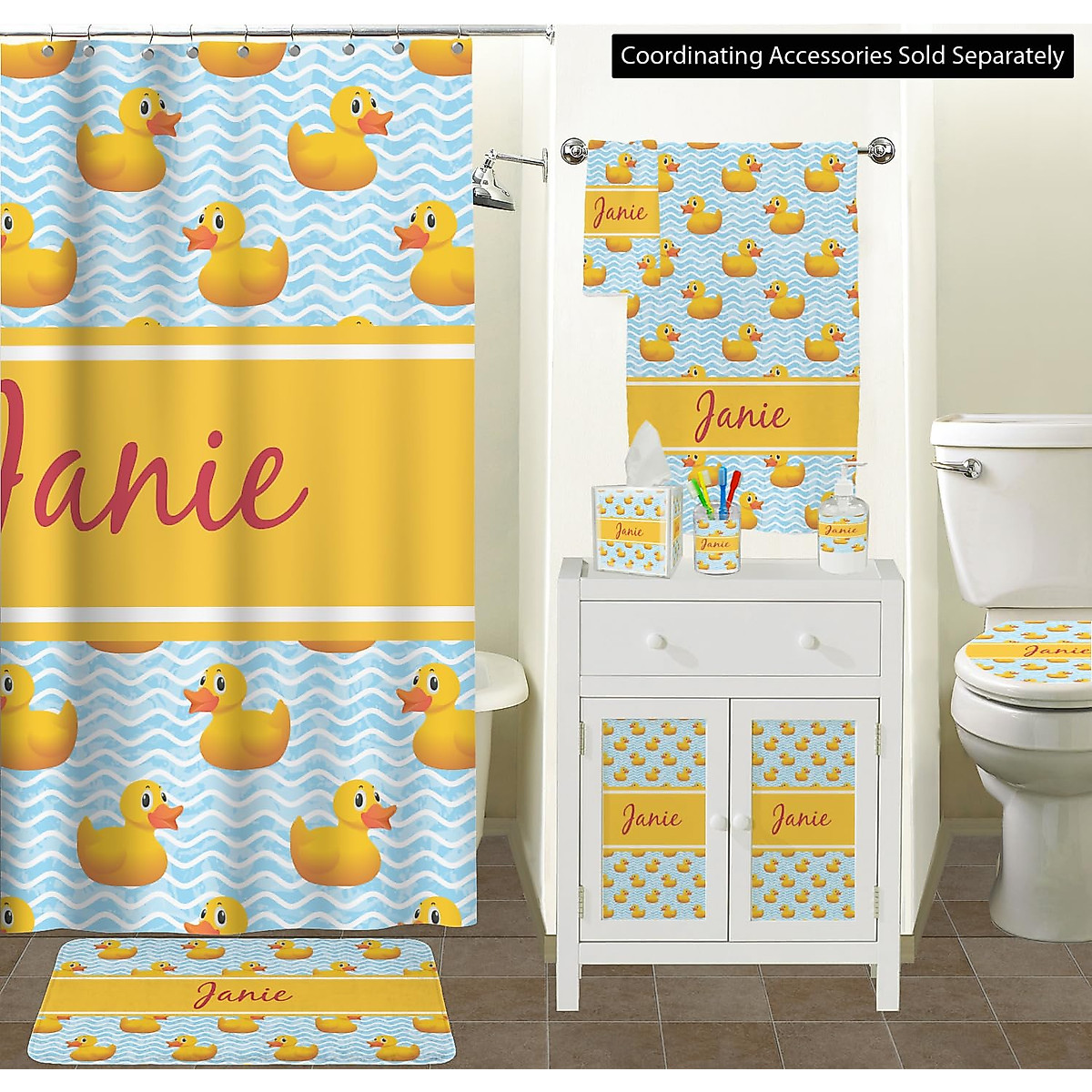 RNK Shops Personalized Rubber Duckie Waste Basket - Double Sided (White)