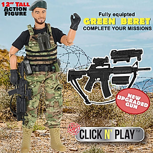 Click N' Play Military Green Beret Elite Force Swat, 12-Inch Action Figures | Fake Gun, Army Stuff, Clothes, Kids Toy, Costume Set | Army Figure, Soldier, Police Officer, World Peacekeepers, Men Toys