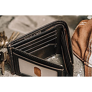 HoJ Co. BASS FISH Bifold Wallet for Men | Extra Capacity Two ID Windows | Full Grain Leather With Hand Burnished Finish | Multi Card Capacity | Outdoor Sportsman Men's Wallet