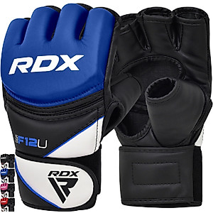 RDX MMA Gloves Grappling Sparring, Maya Hide Leather, Boxing Gloves Men Women Muay Thai Martial Arts Training, Half Finger Adjustable Mitts Wrist Support kickboxing Cage Fighting Punching Bag Workout