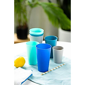 Klickpick Home Multi Size 10 Ounce 15 Ounce 20 Ounce - 12 Piece Kids Cups Premium Quality Plastic Beverage Tumblers Cup Reusable Cups Dishwasher Safe BPAFree In 4 Coastal Colours