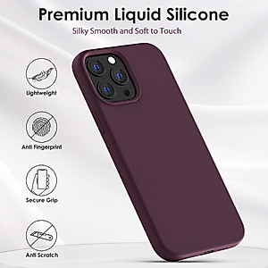 CALOOP Slim-Fit for iPhone 13 Pro Max Case,Skin Soft Liquid Silicone,Sturdy Hard Frame Shockproof Cover with Anti-Scratch Microfiber Lining,Full Protection for Screen and Lens,6.7 inch,Wine