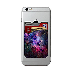 (Two) Galaxy cell phone stick on wallet card holder phone pocket for iPhone, Android and all smartphones.