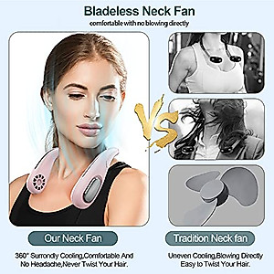 Lashahope Personal Fan,Portable Neck Fan Rechargeable,Hands-Free Bladeless Fan with Three-speed Change,360° Surround Airflow Personal Cooling Fan for Outdoor Sports Travel (Pink)