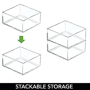 mDesign Plastic Square Desk Organizer - Create Section for Home Office Drawers, Desktop - Holds Pens, Paper Clips, Notebooks and other Office Supply Accessory - Lumiere Collection - 3 Pack, Clear