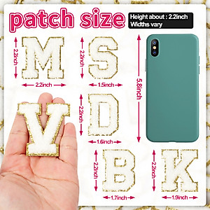 White Chenille Letters Self-Adhesive Patches: KINGSOW 52PCS Self Adhesive Varsity Iron on Letter Patches Stick on Embroidered Patch for Clothing