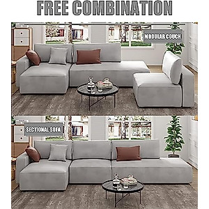 JACH 145" Modular Leathaire Large Sectional Sofa with Chaise, L-Shaped Faux Leather 5 Seater Minimalist Couch, Modern Right Hand Facing Sectional Sofas with 3 Throw Pillows (Beige)