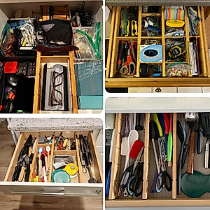 SUEIANNMN 4PCS Expandable Drawer Dividers Set with 12 Inserts Kitchen Drawer Organiser, Bamboo Customisable Cutlery Organiser Desk Drawer Organizer Clothes Drawer Organisation (17-22in)